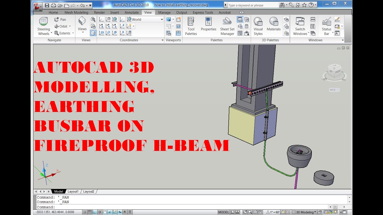 AUTOCAD 3D, How to install earthing bus bar on fire proofing H-beam ...