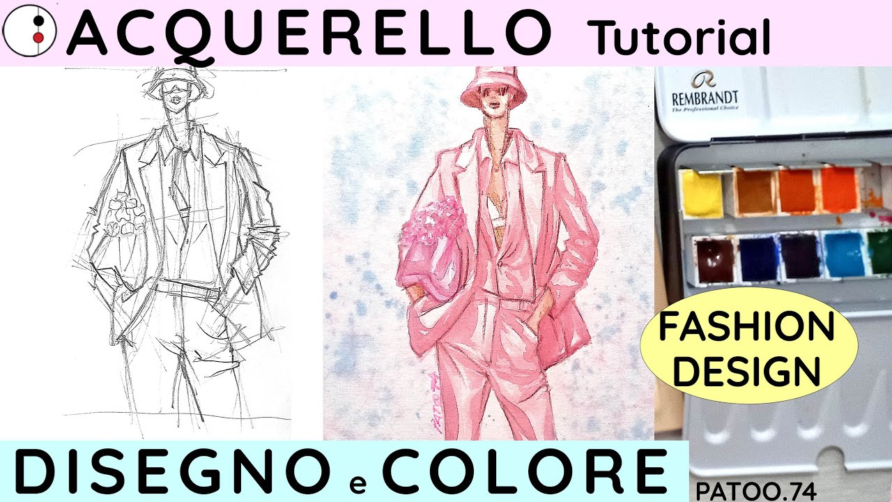 ACQUERELLO con Matite Colorate : come DISEGNO e COLORO un Figurino Moda Fashion Design | Patoo ...