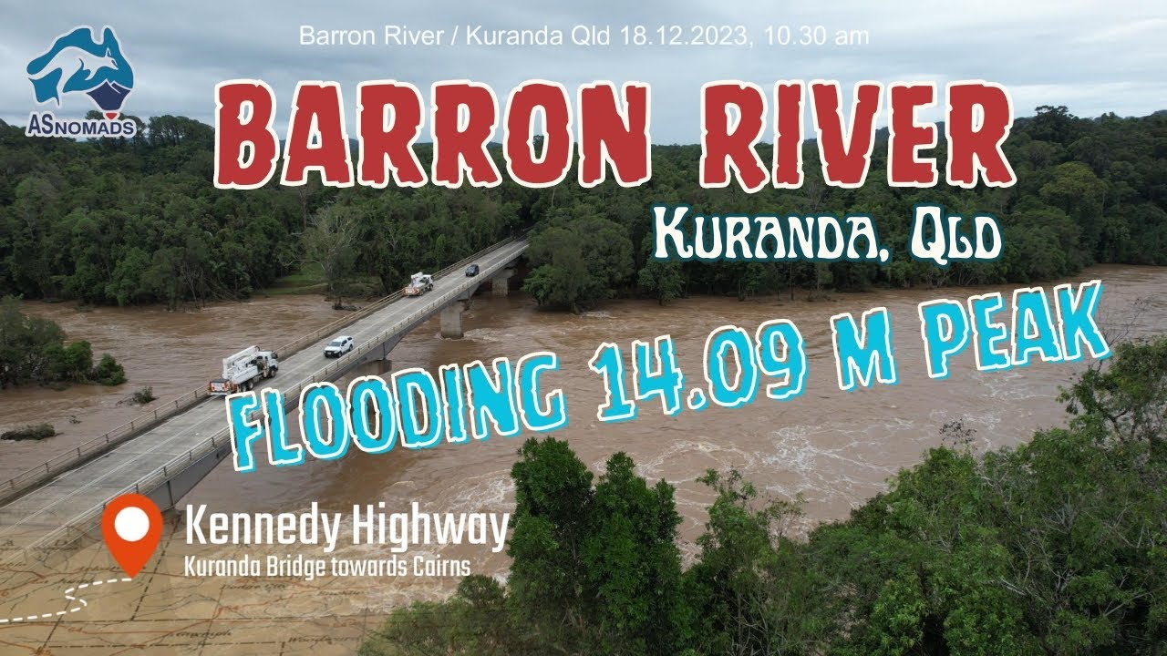 Barron River Floods after TC Jasper, at Kuranda, QLD, Drone Footage ...