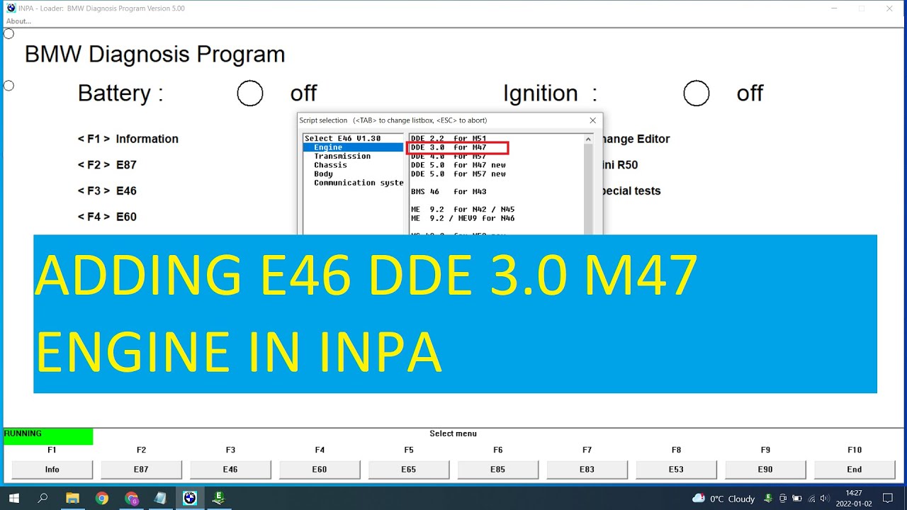 How To Enable E46 Engine In To INPA | Adding DDE 3.0 M47 Engine - YouTube