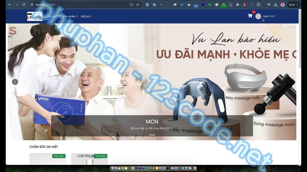 Review phần giao diện người dùng website bán hàng nodejs reactjs - 123code.net - YouTube