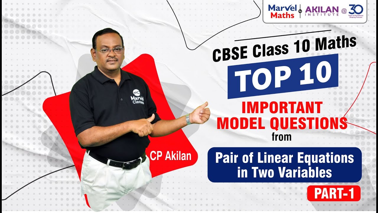 Top 10 Model Questions: CBSE Class 10 Maths - Pair of Linear Equations ...
