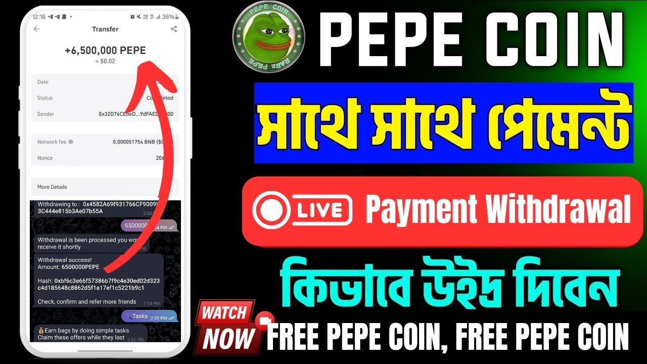 Free Pepe Coin Bot Live Withdrowal || New Telegram pepe mining bot ...