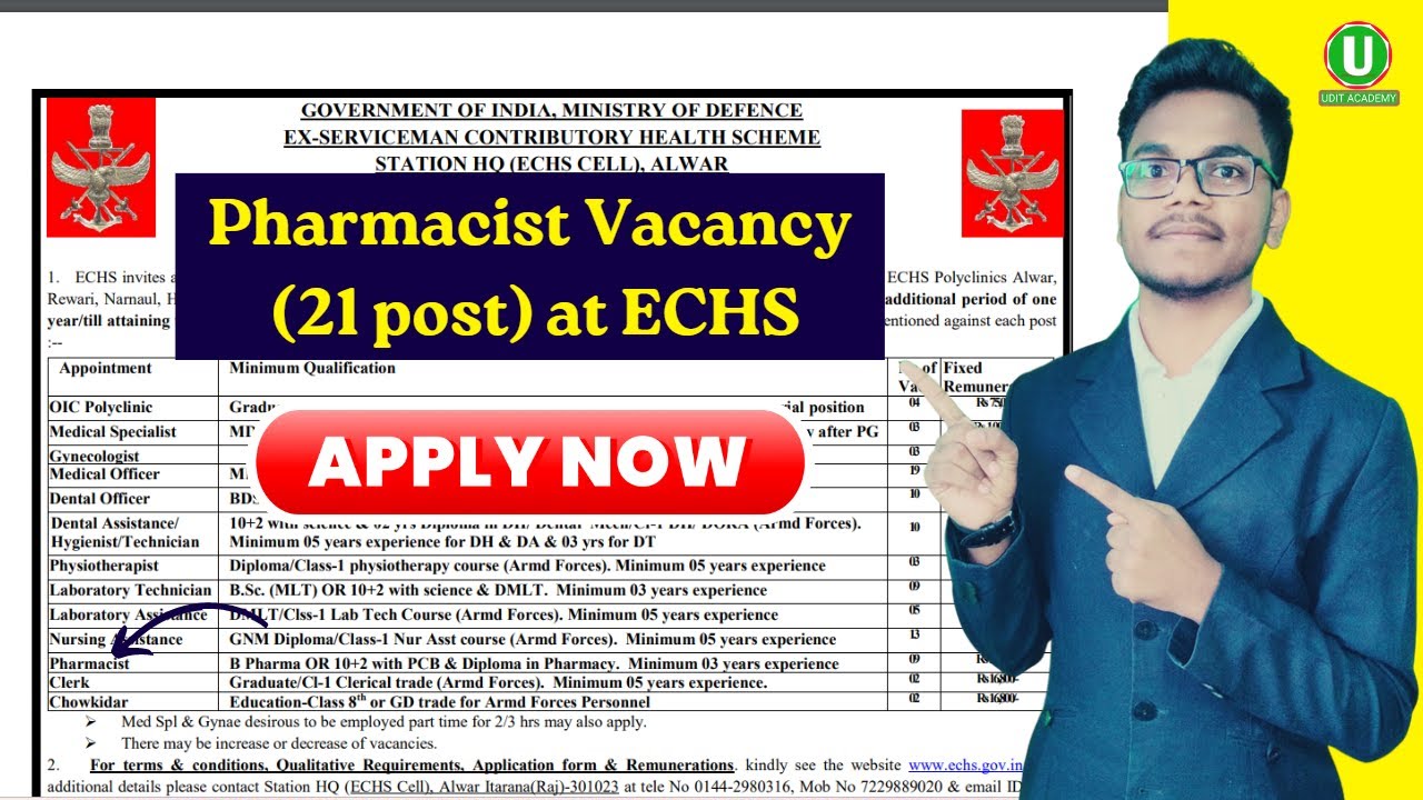 Pharmacist Vacancy 2023 । Vacancies for Pharmacist (21 Post) at ECHS ...