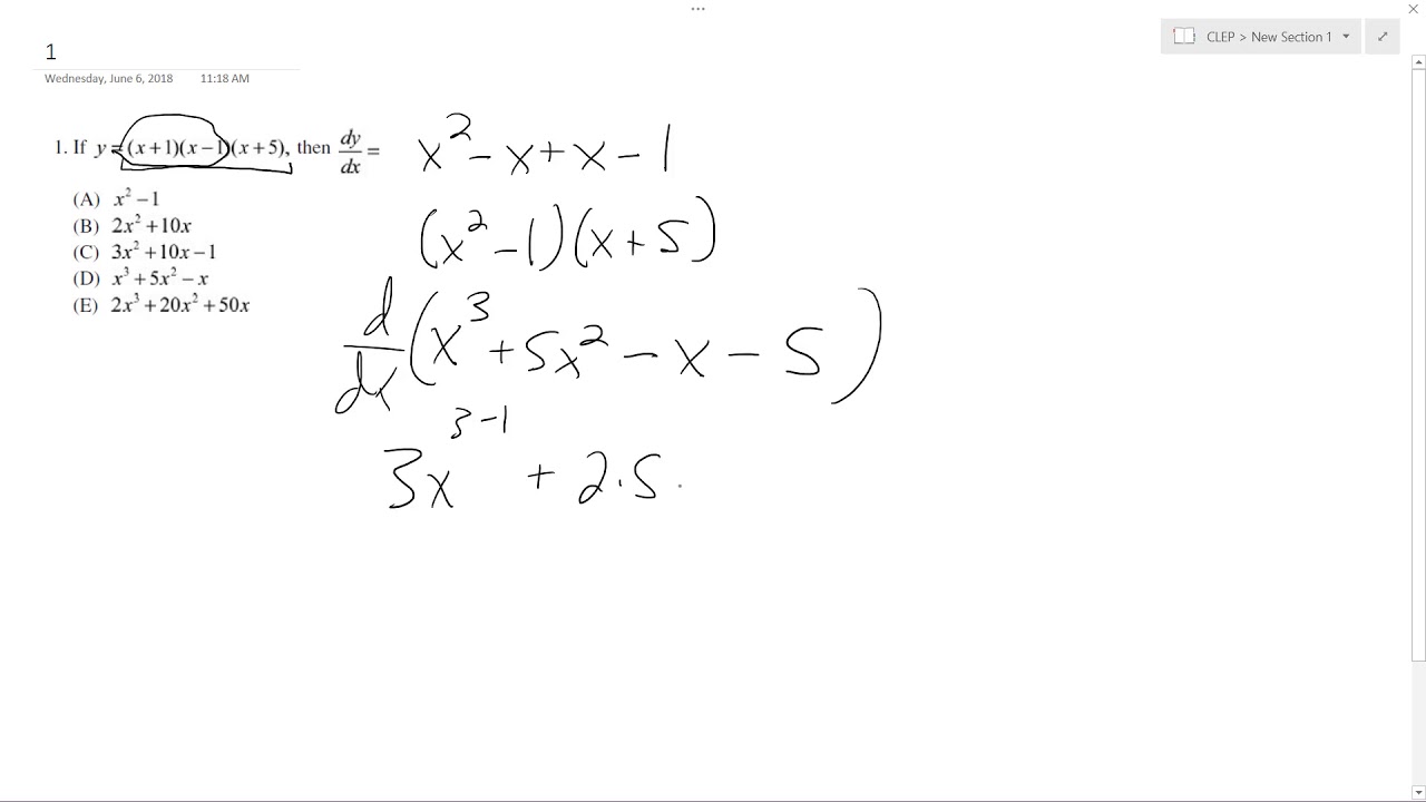 If Y x 1 x 1 x 5 Then Dy dx YouTube