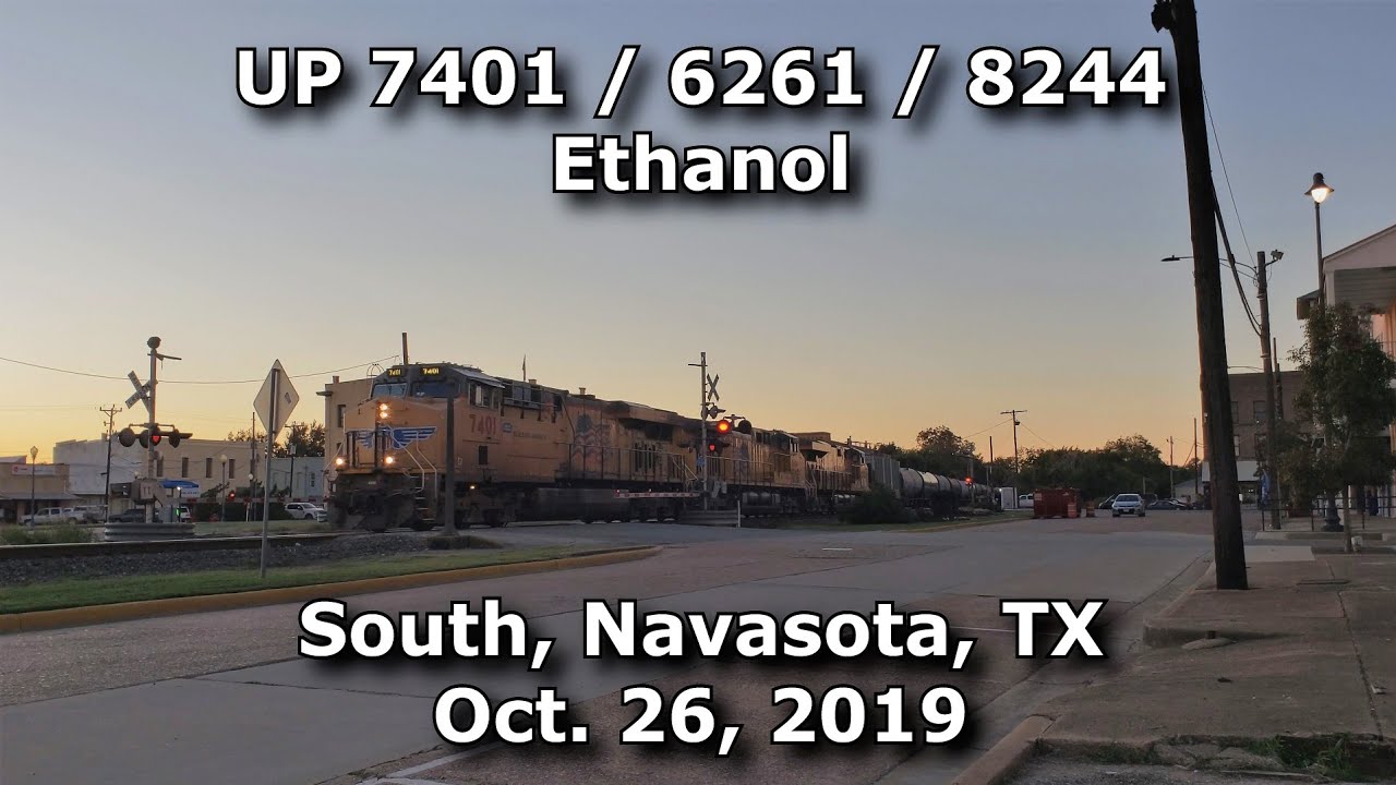 UP 7401, 6261 and 8244 triple head this ethanol unit train south ...