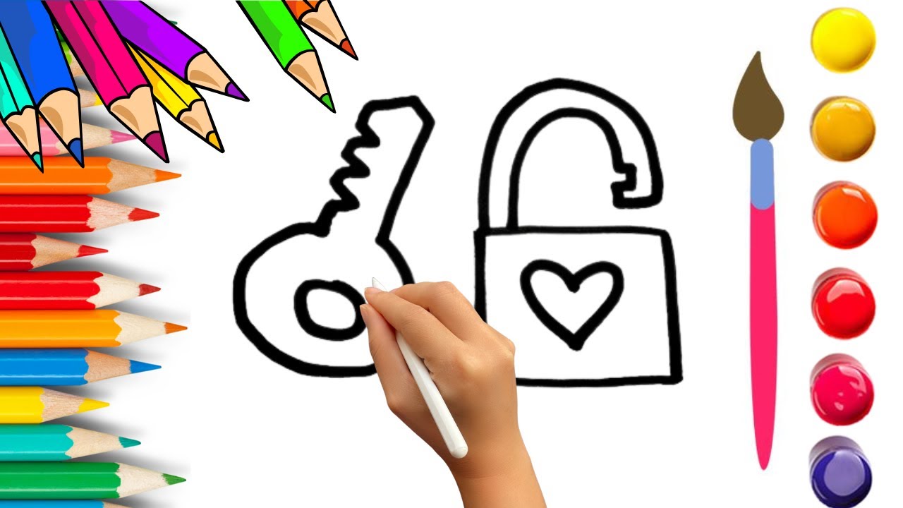 How To Draw cute lock and key Drawing, Painting & Coloring For Kids and ...