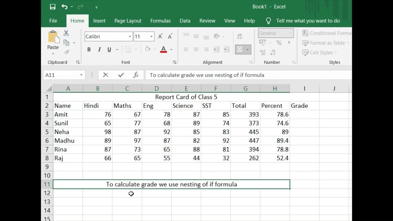 How To Find Total Marks Percent And Grade In Report Card In MS Excel how-to-find-total-marks-percent-and-grade-in-report-card-in-ms-excel