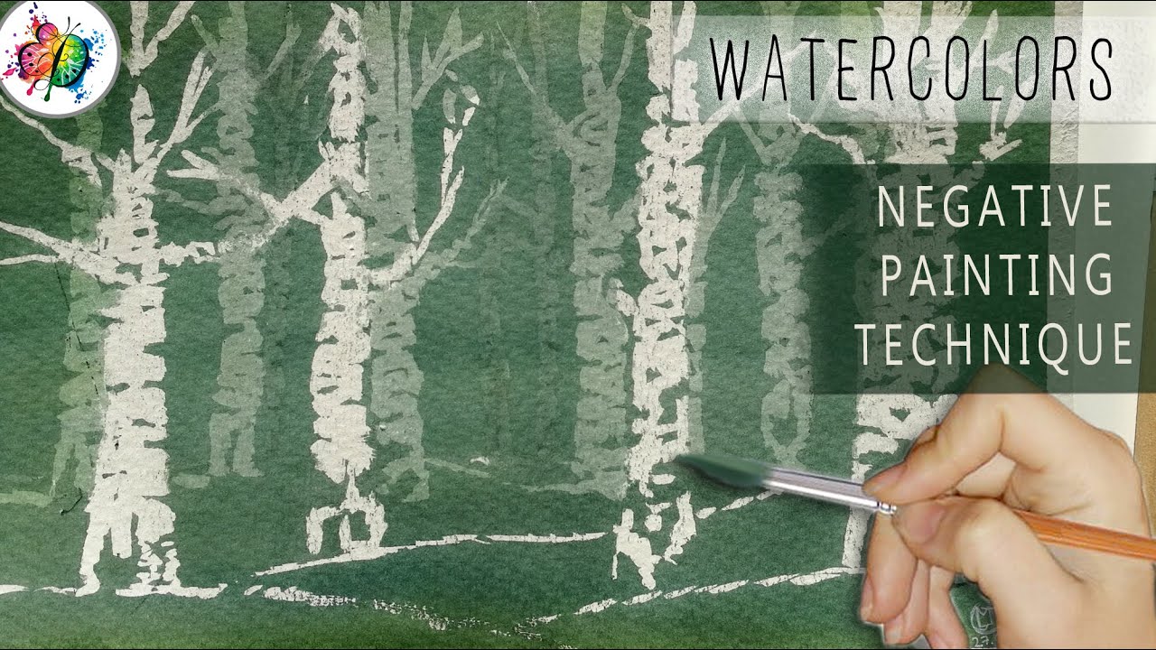Watercolor BIRCH TREES using NEGATIVE SPACE TUTORIAL - YouTube