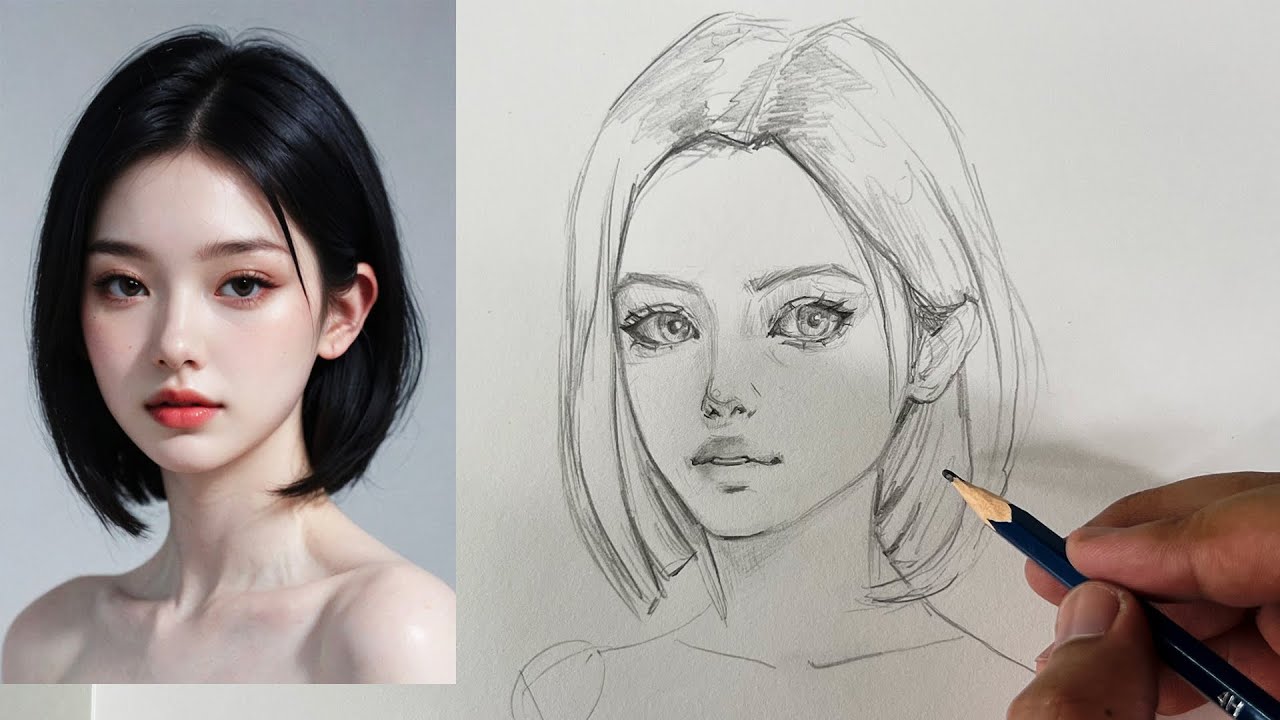 How to Draw a Girl's Face with Pencil / Step by Step Tutorial - YouTube