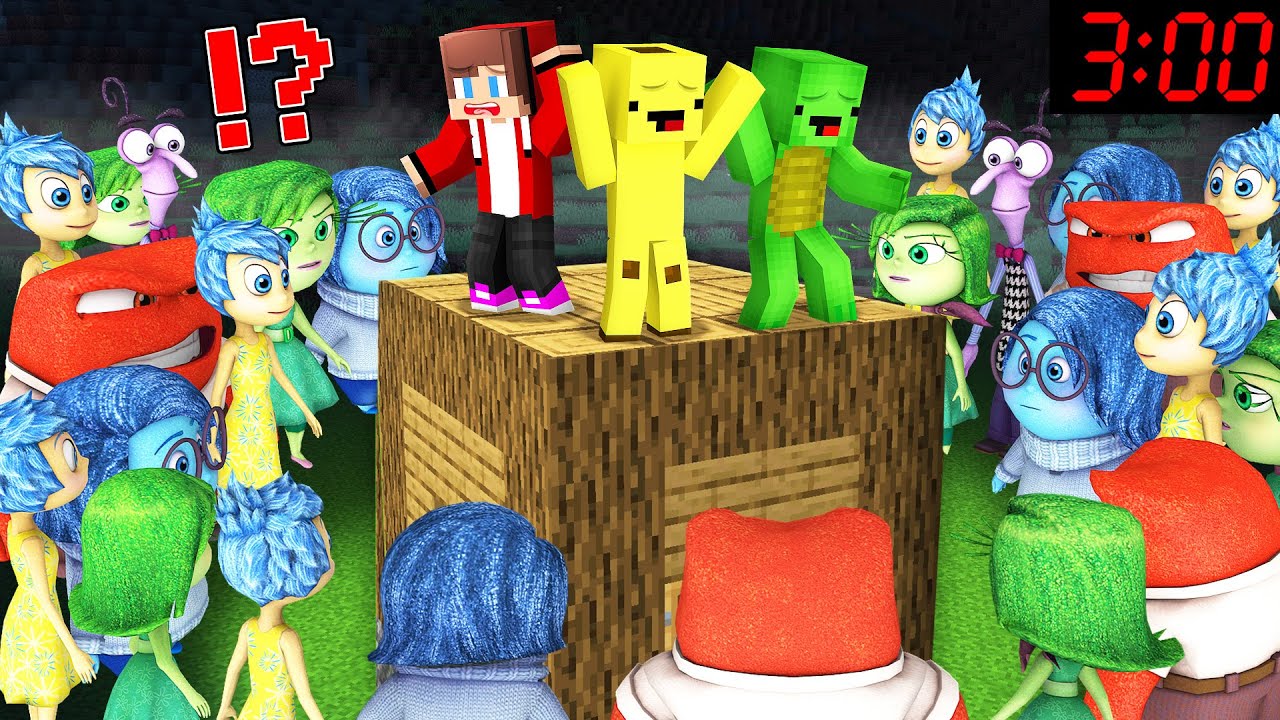 JJ and Mikey and Banana Kid SURROUNDED by INSIDE OUT 2 in Minecraft Maizen Security House Joy ...