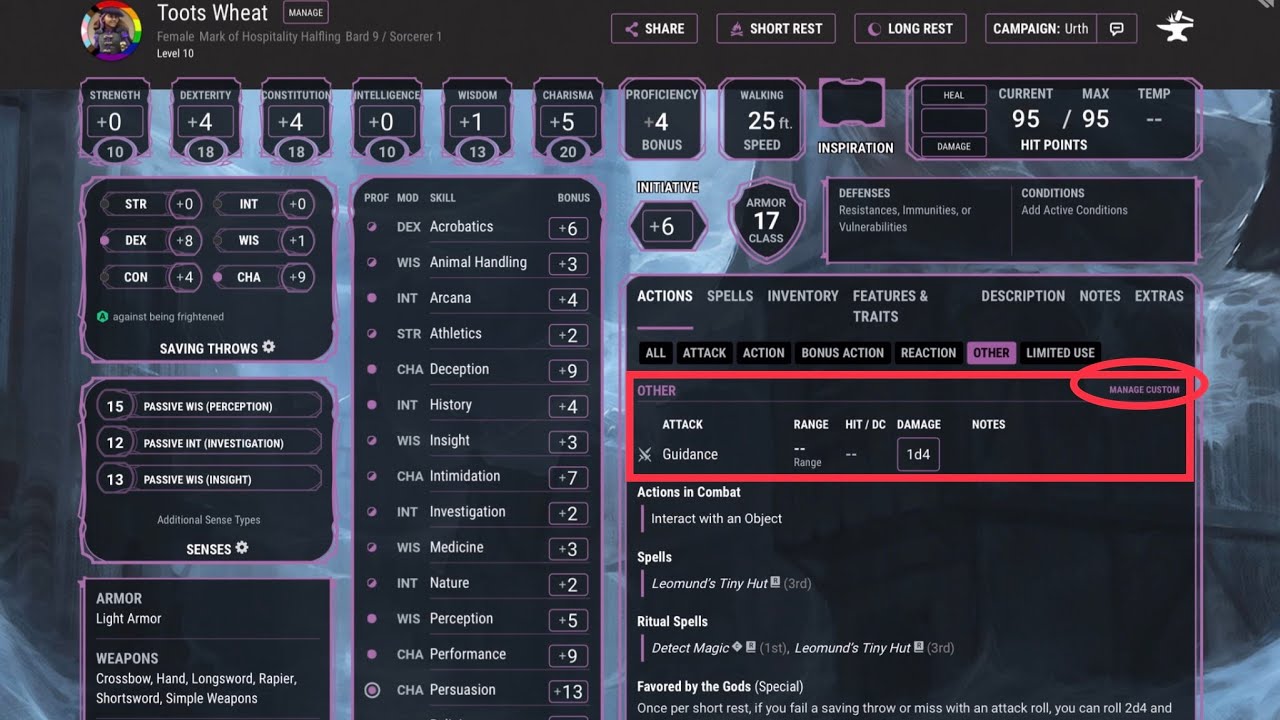 How To Add Guidance as a Custom Action on Your DDB Character Sheet ...