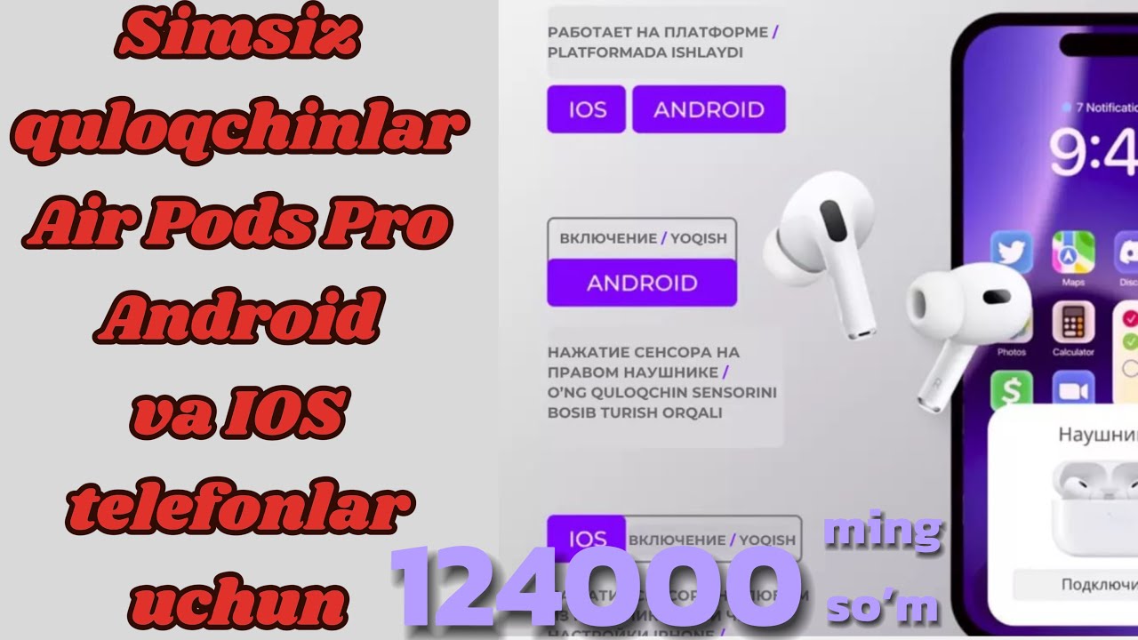 Simsiz quloqchinlar Air Pods Pro, Android va IOS telefonlar uchun ...