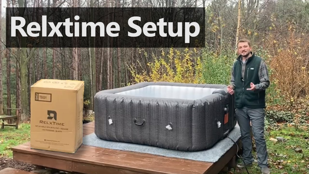 Relxtime Square Inflatable Hot Tub Complete Setup - Review - YouTube
