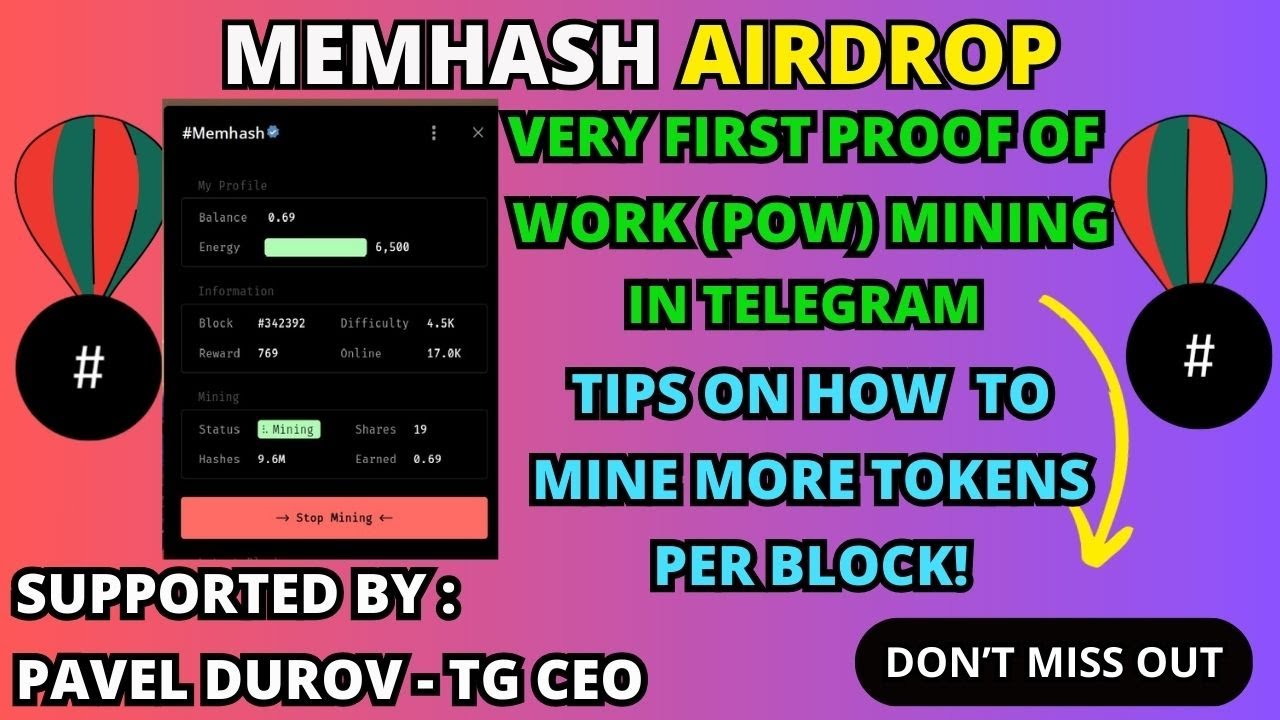 NEW AND FIRST MINING AIRDROP IN TELEGRAM #MEMHASH EASY FULL GUIDE | SUPPORTED BY PAVEL DUROV ...