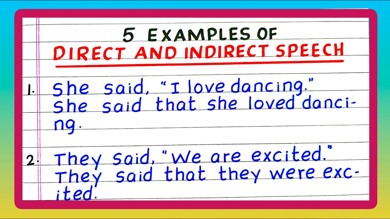 Direct And Indirect Speech Examples 100 Examples Of Direct And