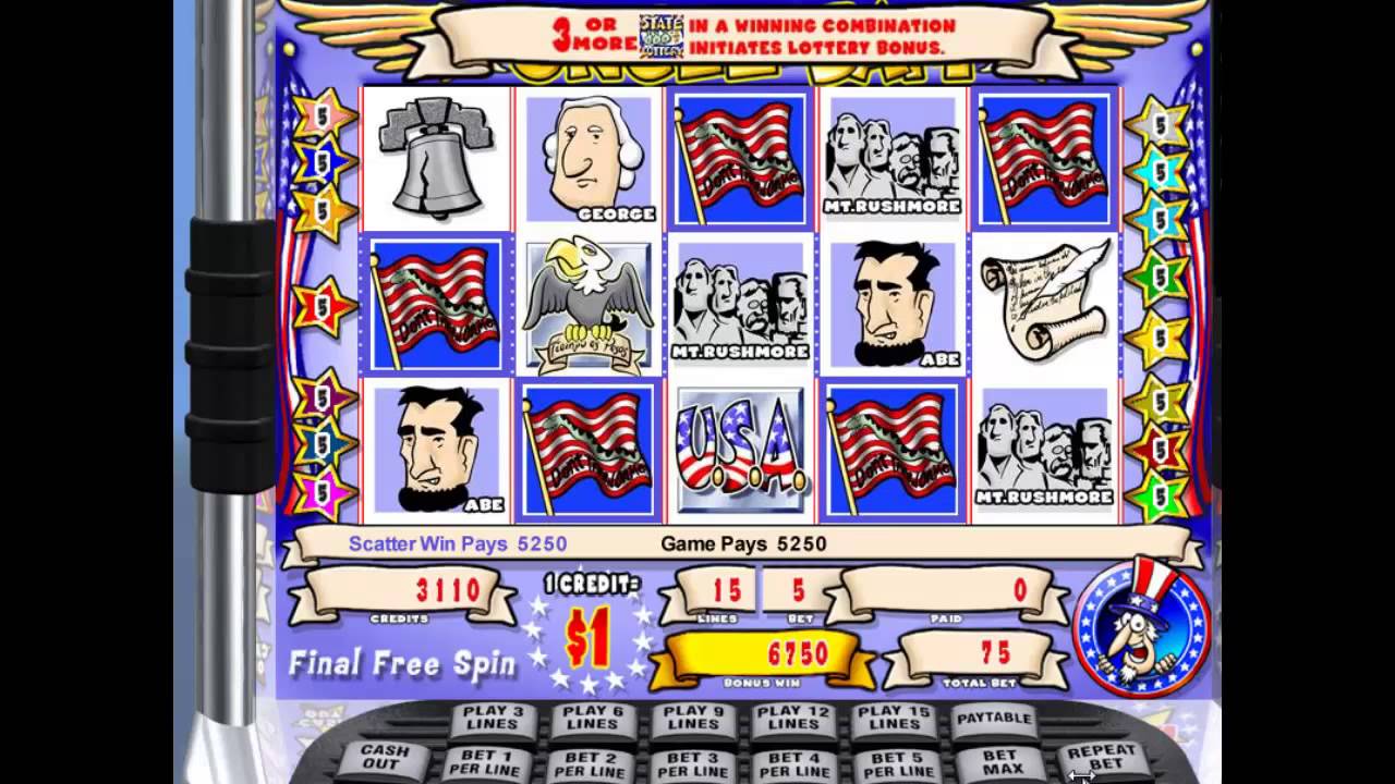 IGT - Slots Uncle SAM gameplay big win bonus 6750 Credits! - YouTube