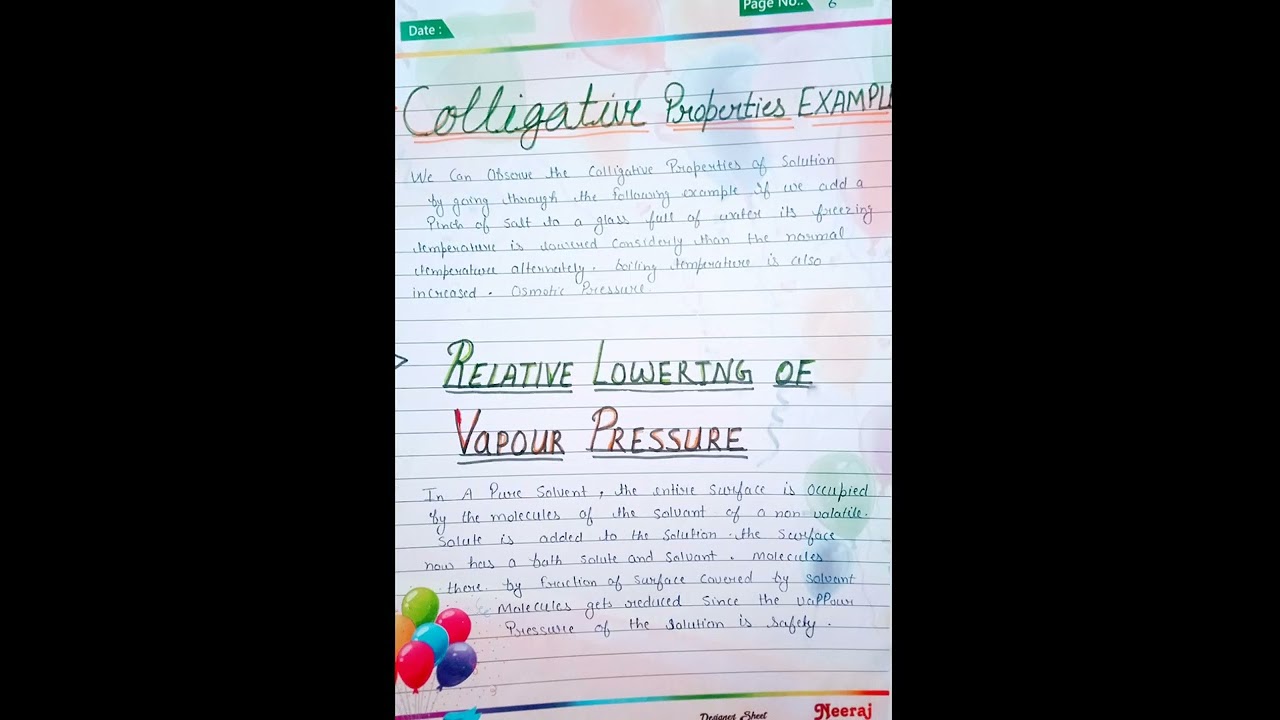 class 12th chemistry project file on the topic of colligative ...