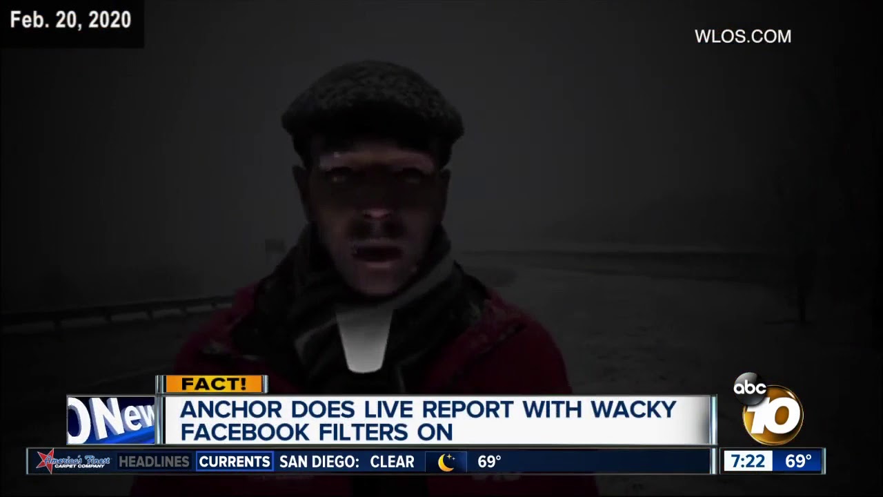 Anchor does live report with wacky filter on? - YouTube
