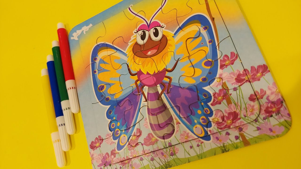Fun and entertainment with the butterfly puzzle and coloring the ...