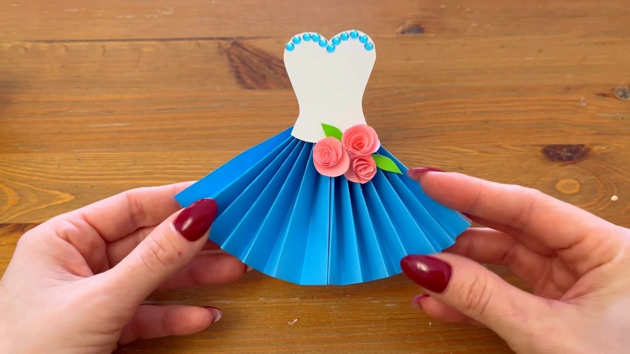 💖 DIY 👗 Paper Dress Card with Fan Skirt 🌸 Easy Craft for Kids 🌸 ...