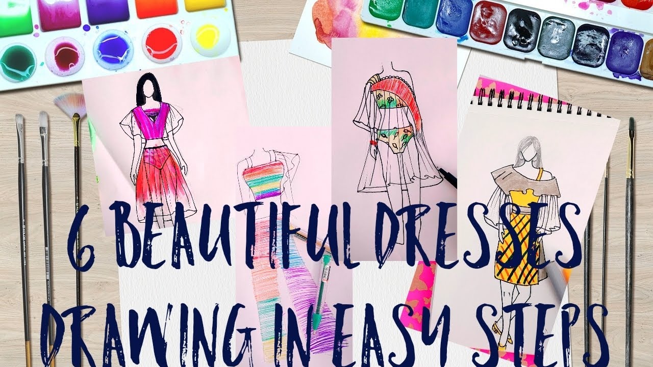 6 Beautiful dresses Drawing step by step / favourite Dress drawing ...