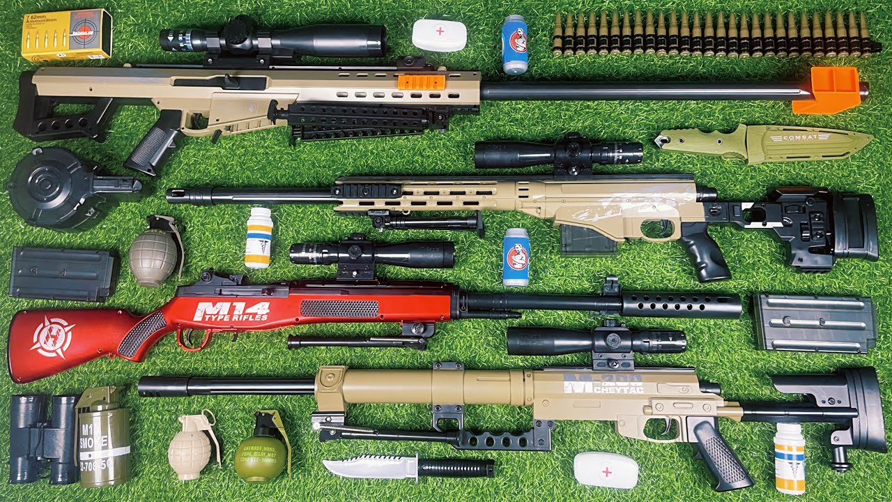 Unboxing special forces toy gun set, Barrett, M14, M200, MSR sniper ...