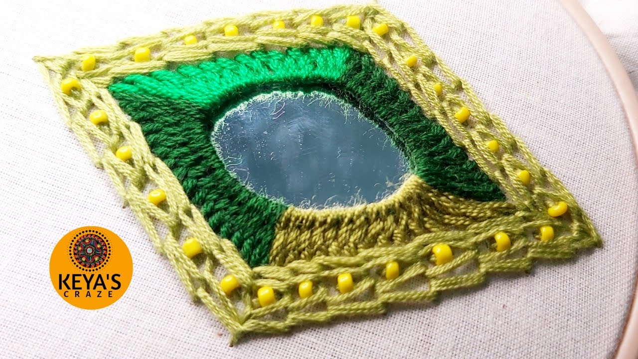 Tutorial no - 640| Hand embroidery 2020 / Rhombus shape mirror tutorial ...