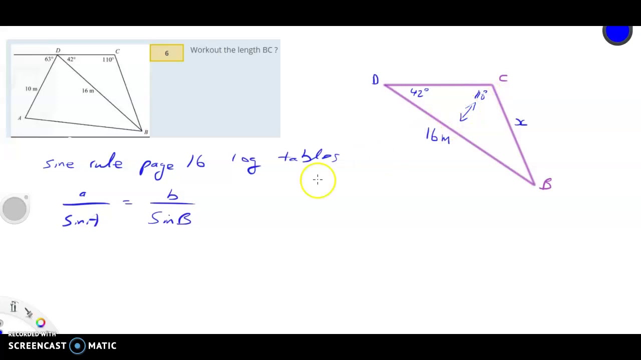 Question 6 Trig Side length, 3 angles and one side known - YouTube