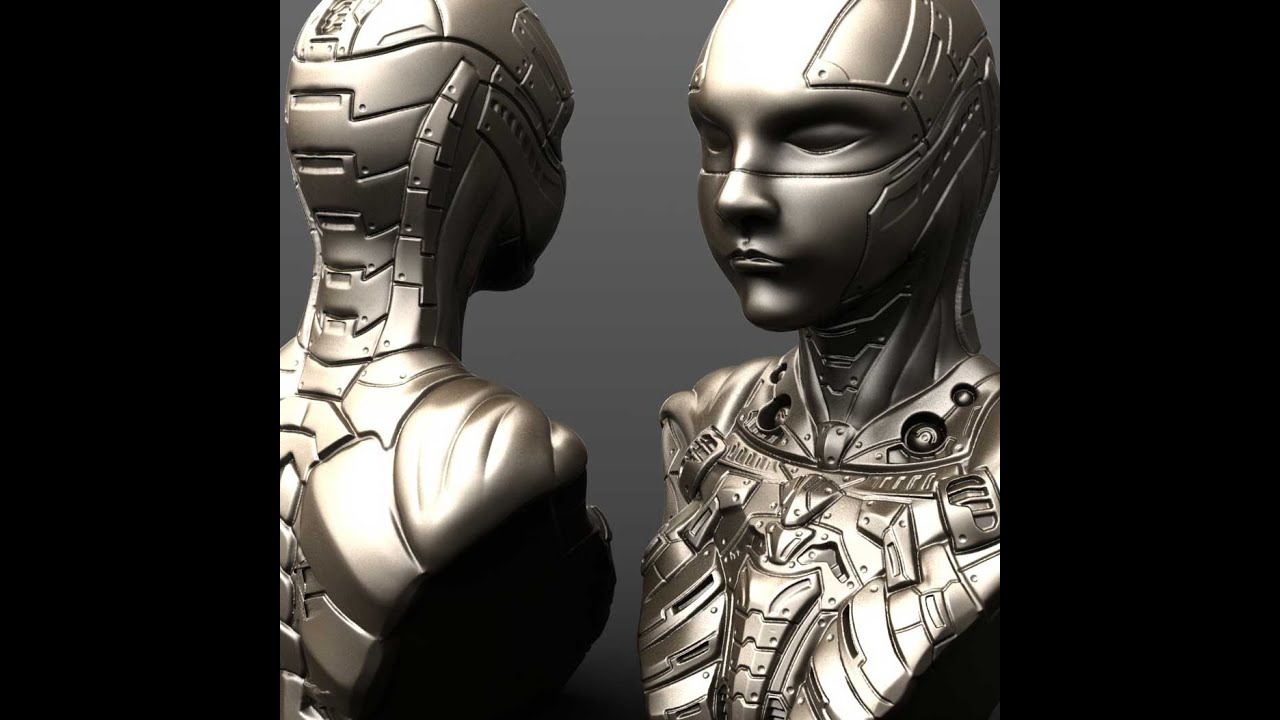 Zbrush - Female mech bust - YouTube