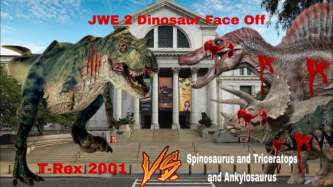 JWE 2 Dinosaur Face Off T-Rex 2001 vs Spinosaurus and Triceratops And ...