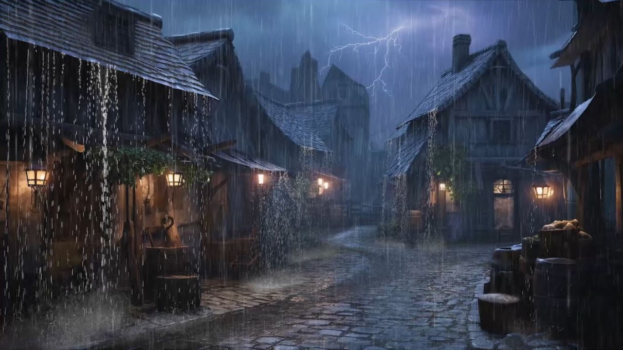 Refresh Your Mind with Rain In Fantasy Medieval Village 🏚️ Rain Sound ...