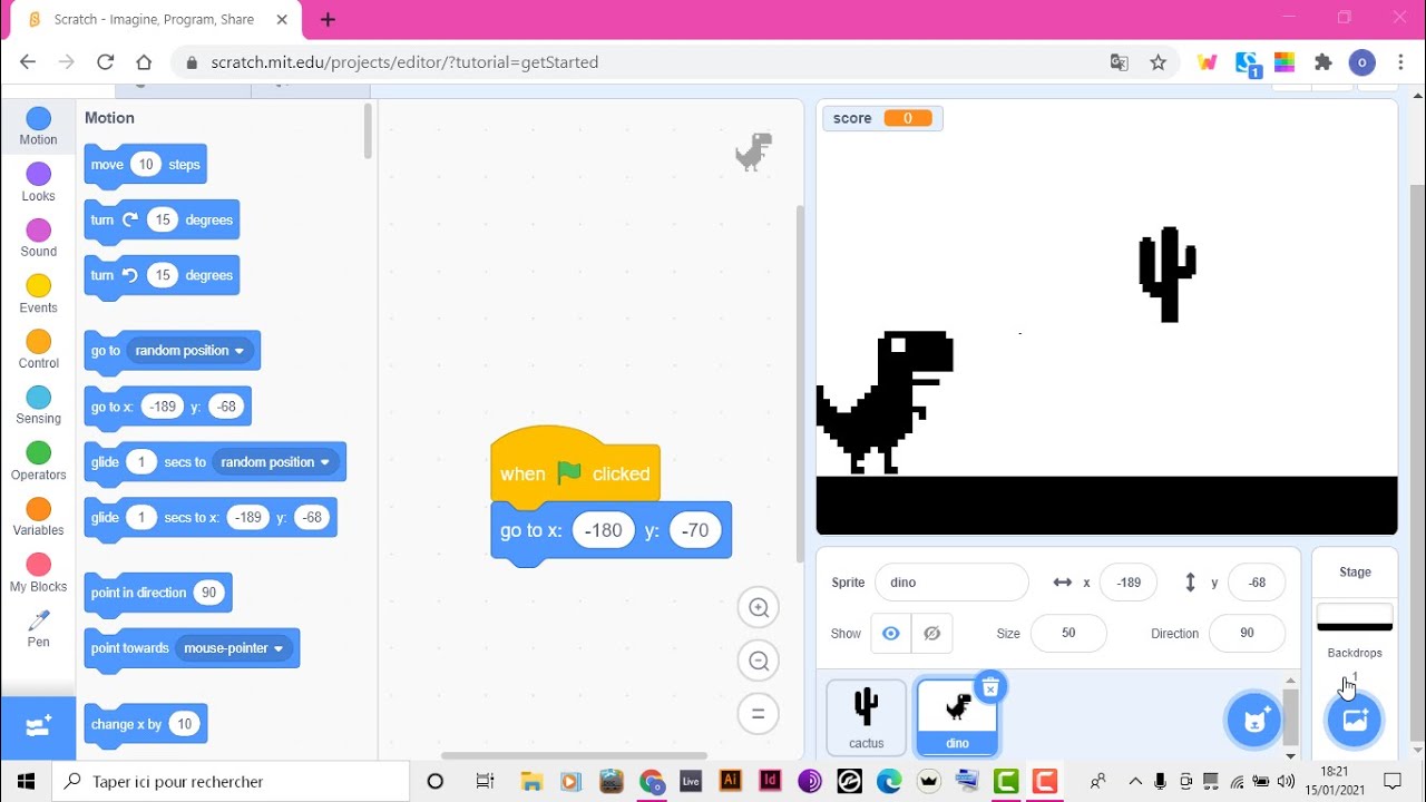 DINO GAME WITH SCORE [SCRATCH TUTORIAL BY FARAH KOUKI] - YouTube