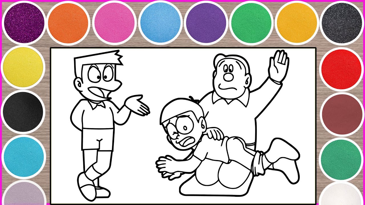 Colouring Sand Painting Nobita Dad Punished Sunio Funny Smiled - Tô màu ...