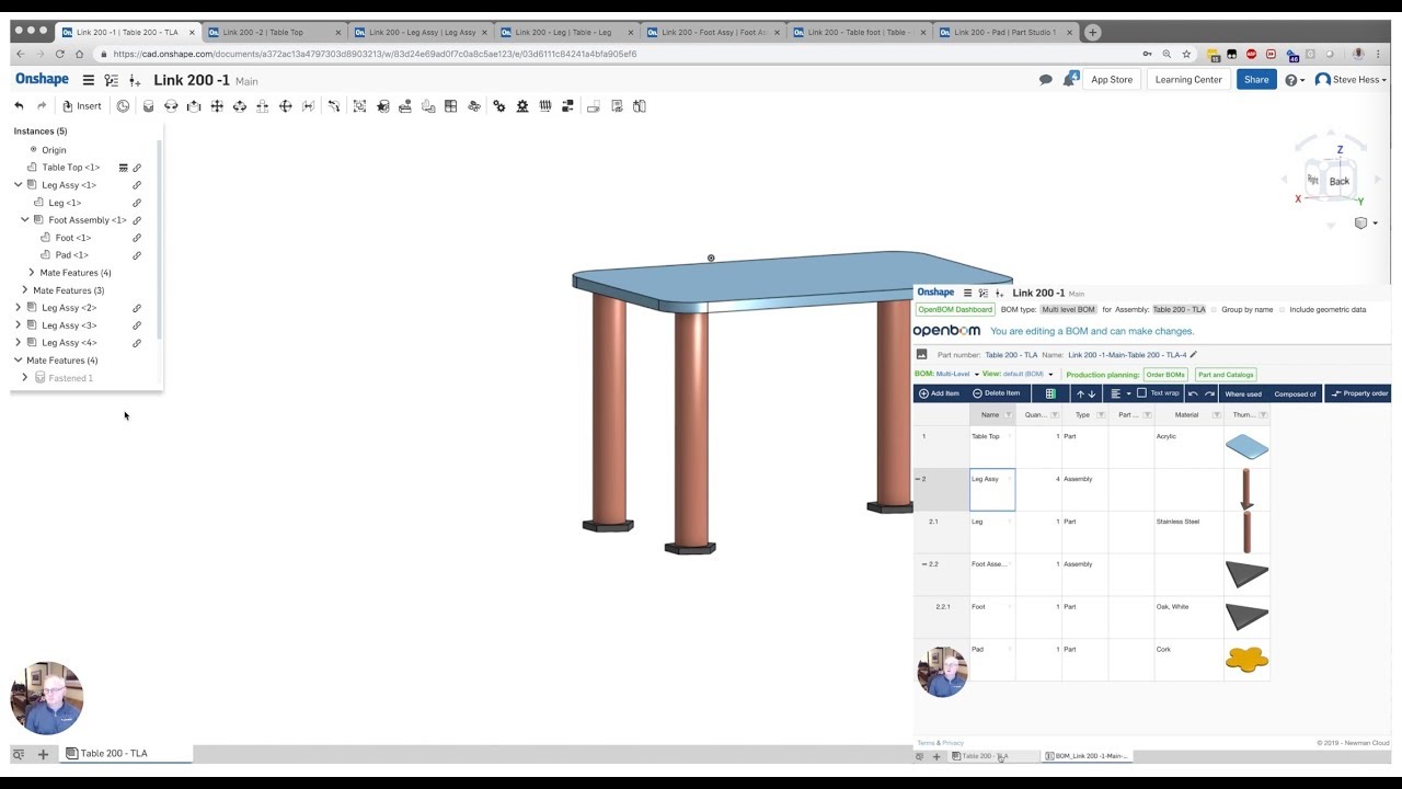 OpenBOM for Onshape - demo of multi-level BOM from linked documents ...