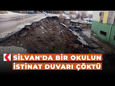 Silvan'da bir okulun istinat duvarı çöktü