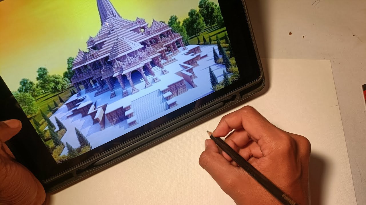 Shri Ram mandir drawing, outline tutorial, step by step tutorial - YouTube