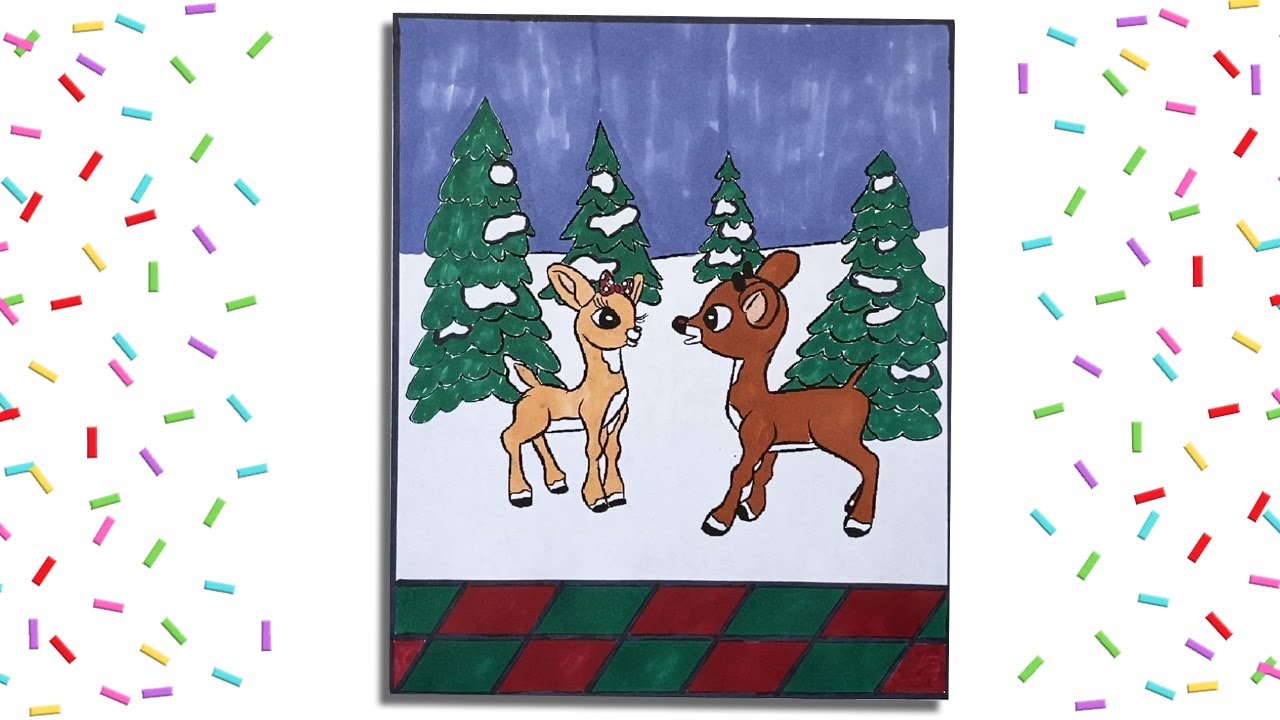 Coloring Christmas Rudolph and Clarice Coloring Page with Markers ...