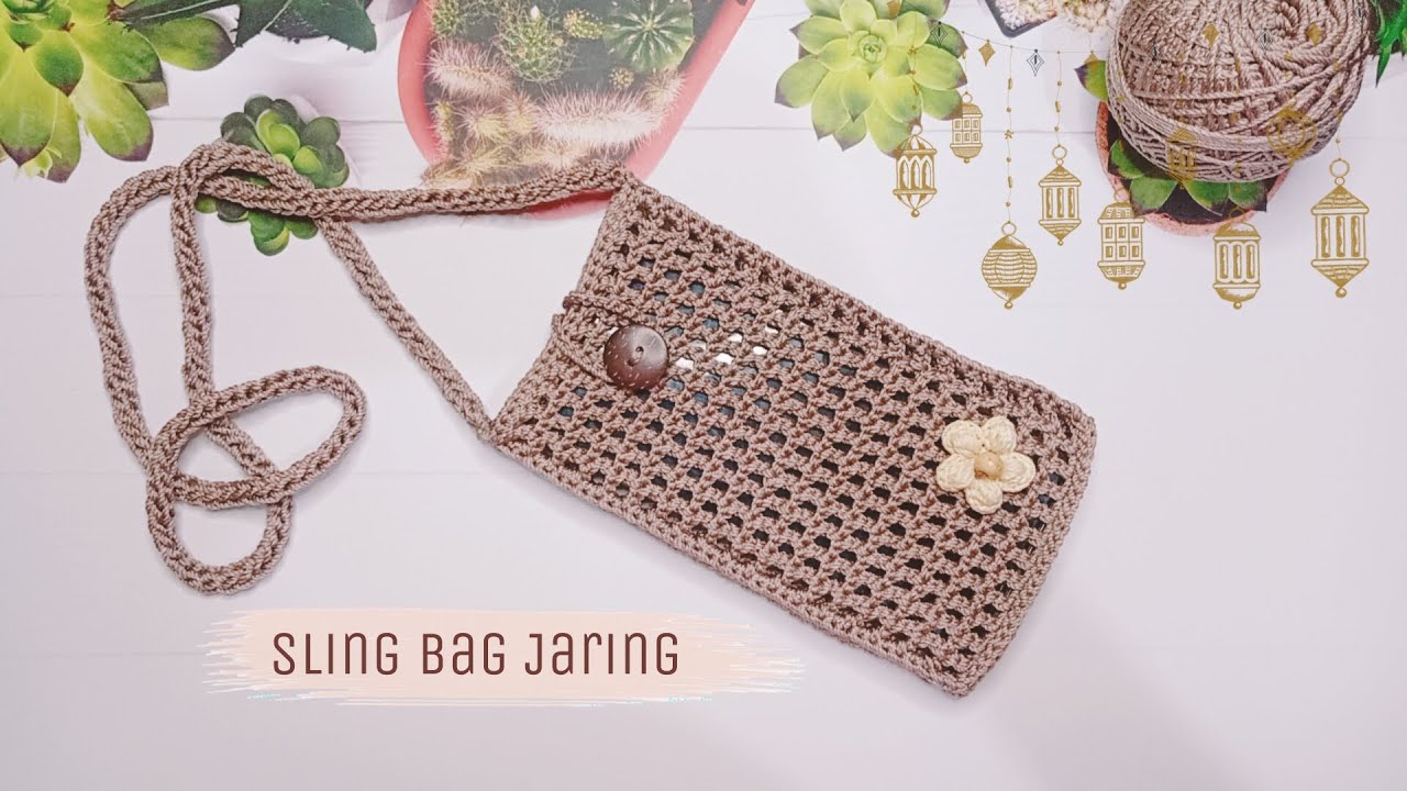 Sling Bag Rajut Terbaru Motif Jaring // Tas Rajut Hp Simple Untuk ...