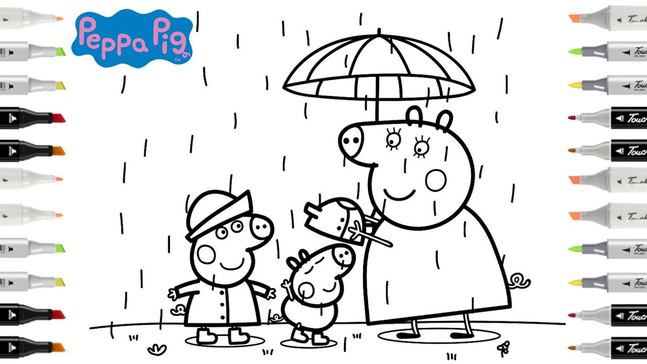 Peppa Pig The Rainy Day Coloring Page - YouTube