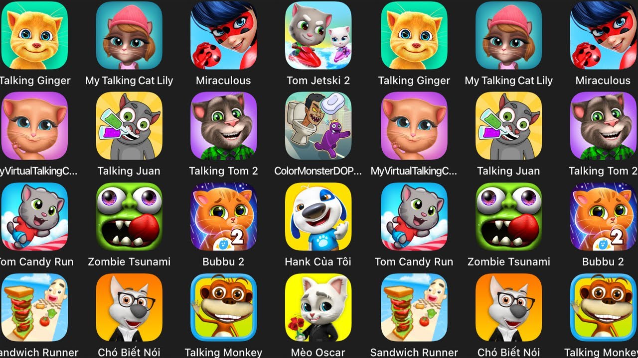 Talking Tom,My Talking Cat Lily,Talking Ginger,Tom Jetski 2,Miraculous ...