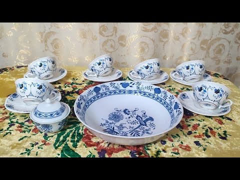 Чайные пары Румыния Салатник и сахарница Богемия Чехословакия Синий лук ...