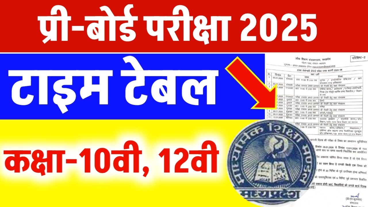 MP board pre board time table 2025 | 10,12 pre board time table 2025 ...