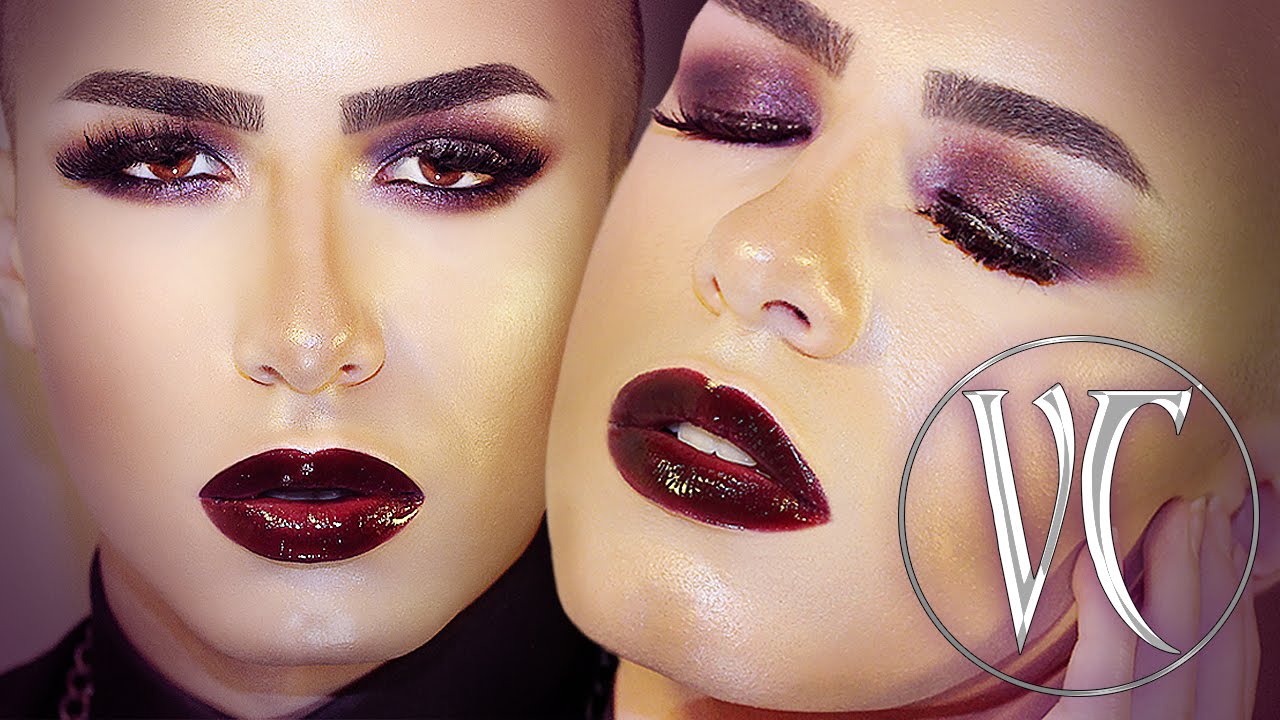 Dark PURPLE SMOKEY EYE & VAMPY GLOSSY LIPS Makeup Tutorial - YouTube