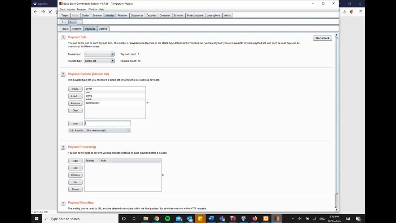 Use Burp Suite's Intruder feature to brute force a login page - YouTube