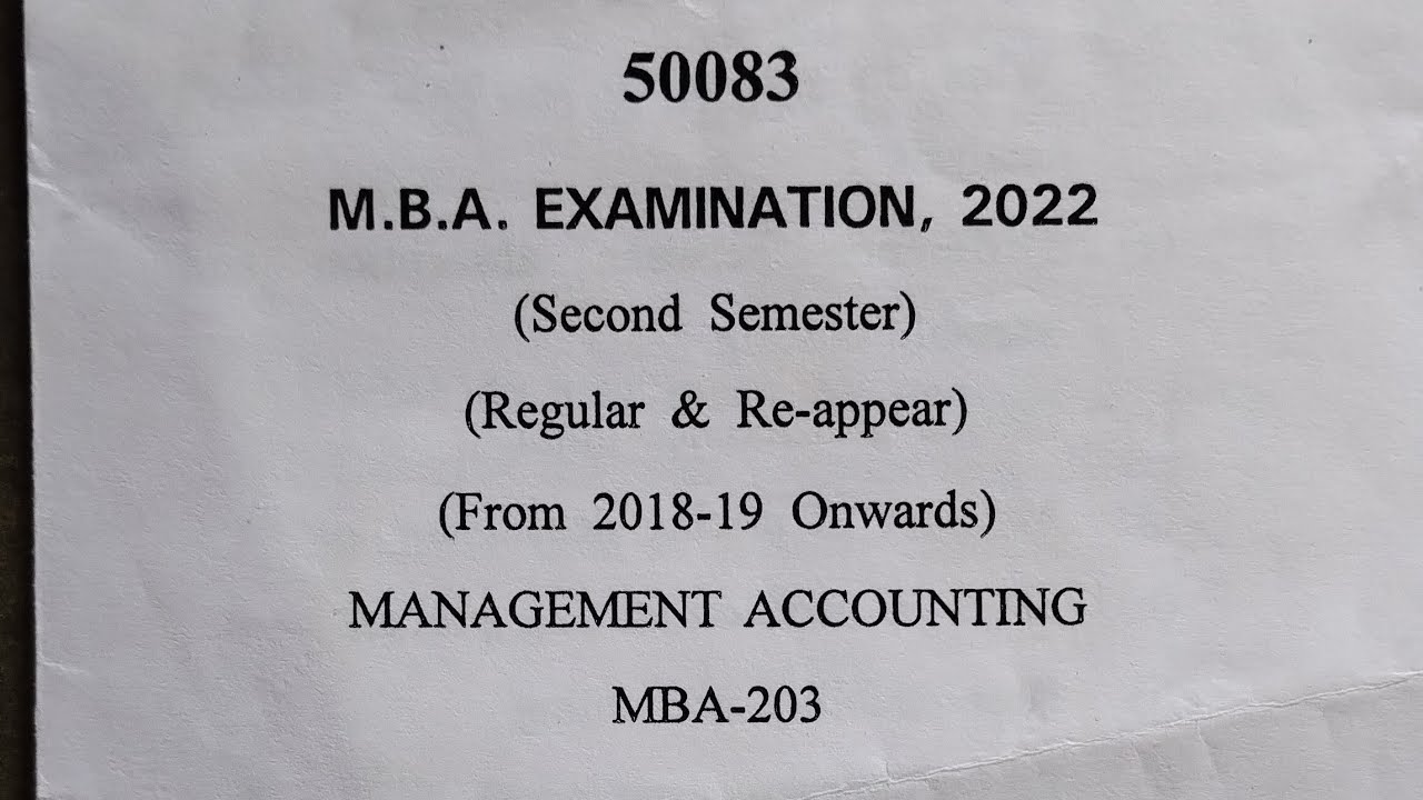 Management Accounting Question Paper 2023-24 of MBA | MBA Previous Year ...