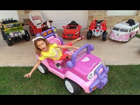AKÜLÜ ARABALAR YARIŞIYOR CHALLENGE.Prenses jeep, Yeşil jeep, Pembe Otobüs, ATV, Fayton