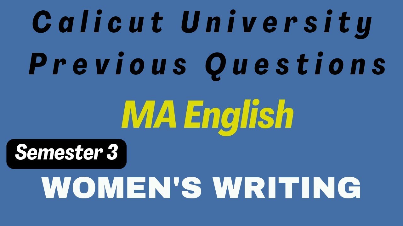 Third Semester MA English Women's Writing - YouTube