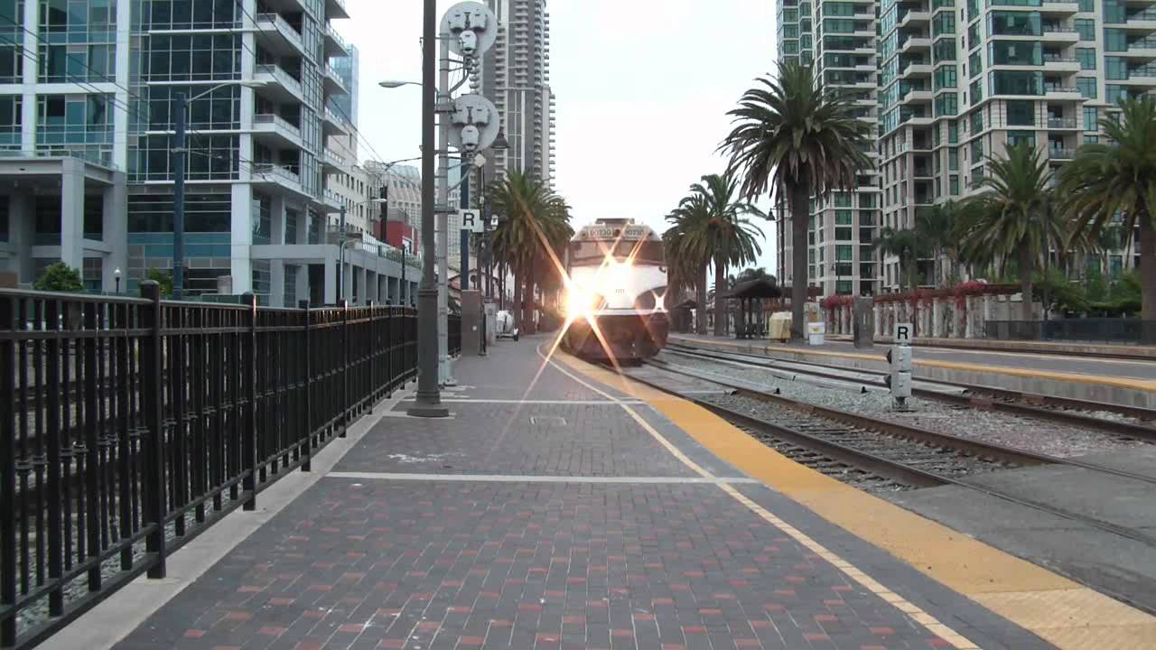 Amtrak NPCU 90230 with train 563 Departs San Diego HD - YouTube