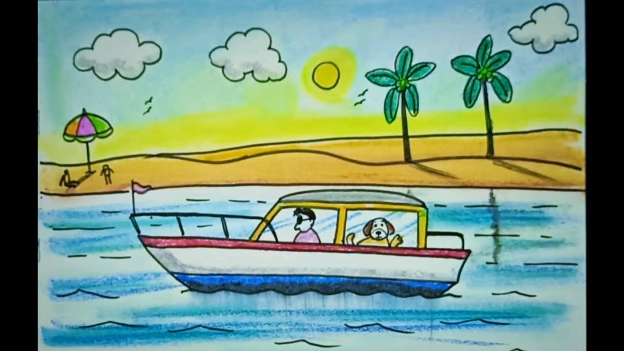 HOW TO DRAW YACHT DRAWING WITH OIL PASTELS - YouTube